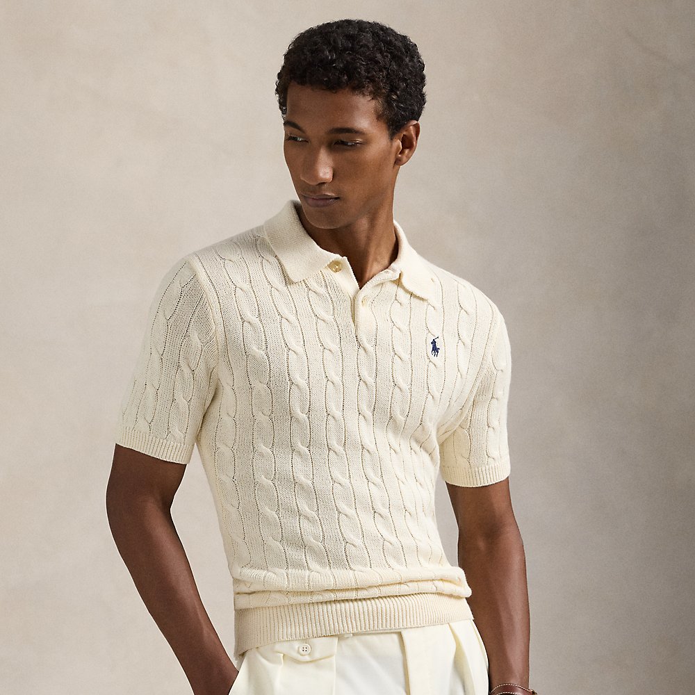トップス H COTTON NYLON CORD POLO COLLAER KNIT Ralph Lauren Cable-Knit Cotton Polo-Collar Sweater - Andover Cream